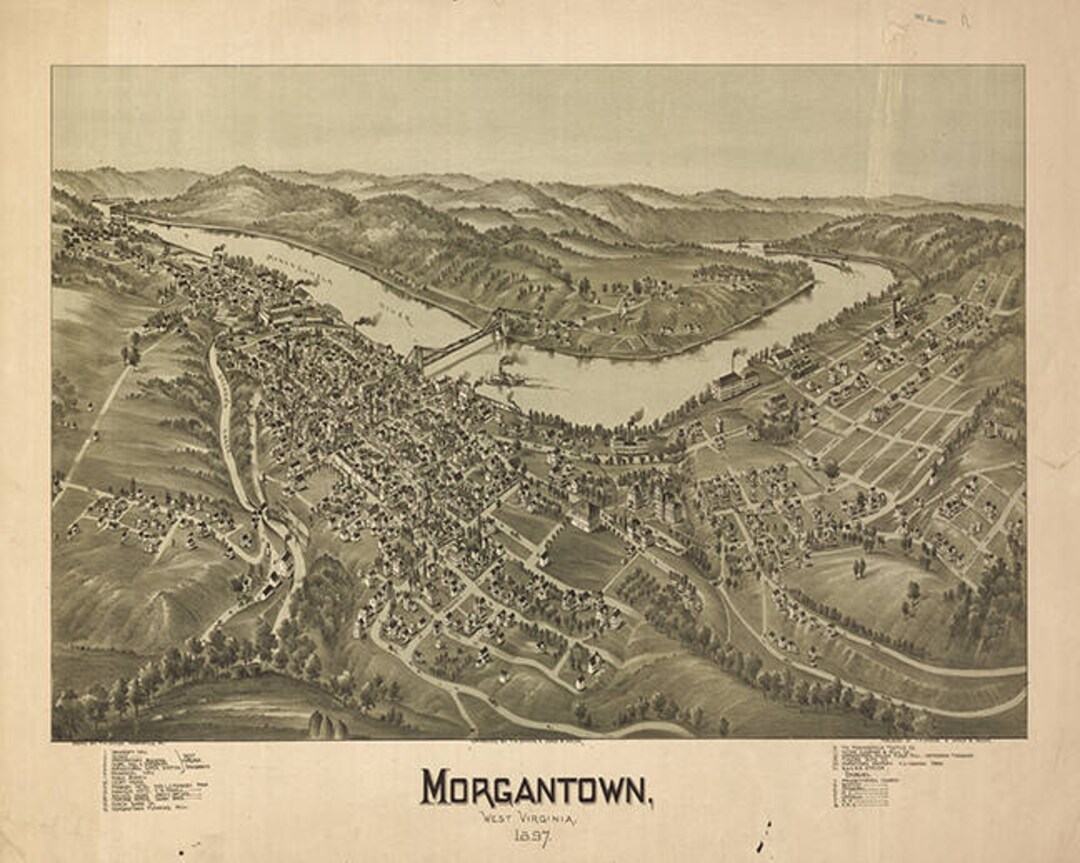 Map of Morgantown, Monongalia Co., West Virginia WV. 1897. Vintage ...