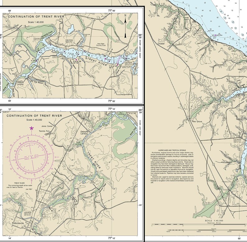 Nautical Charts of Neuse River and Upper Bay River North | Etsy