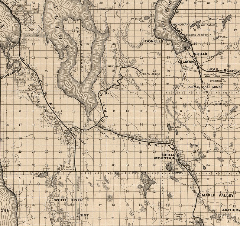 Map of King County Washington WT 1888. Vintage Restoration - Etsy