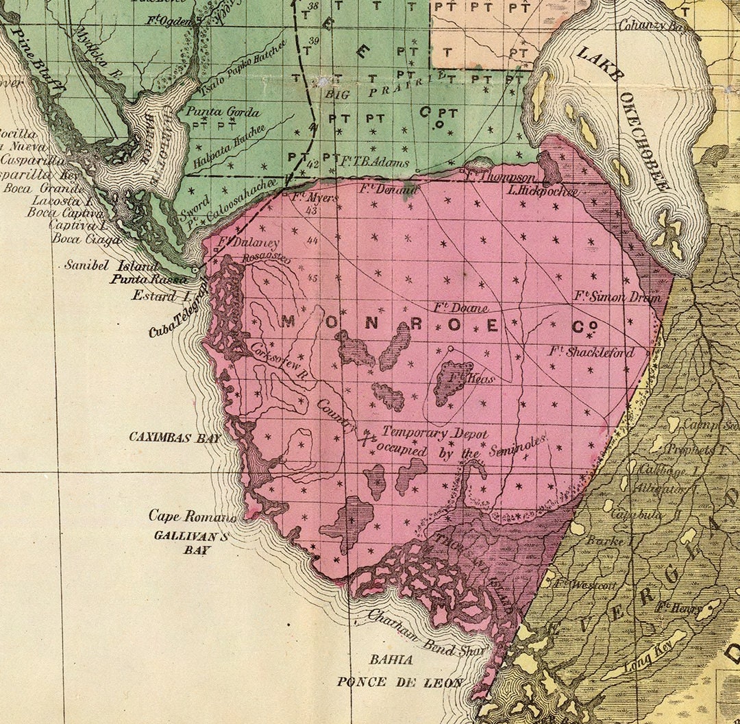 Map of Florida FL, 1870. Restoration Hardware Home Deco Style Old Wall ...