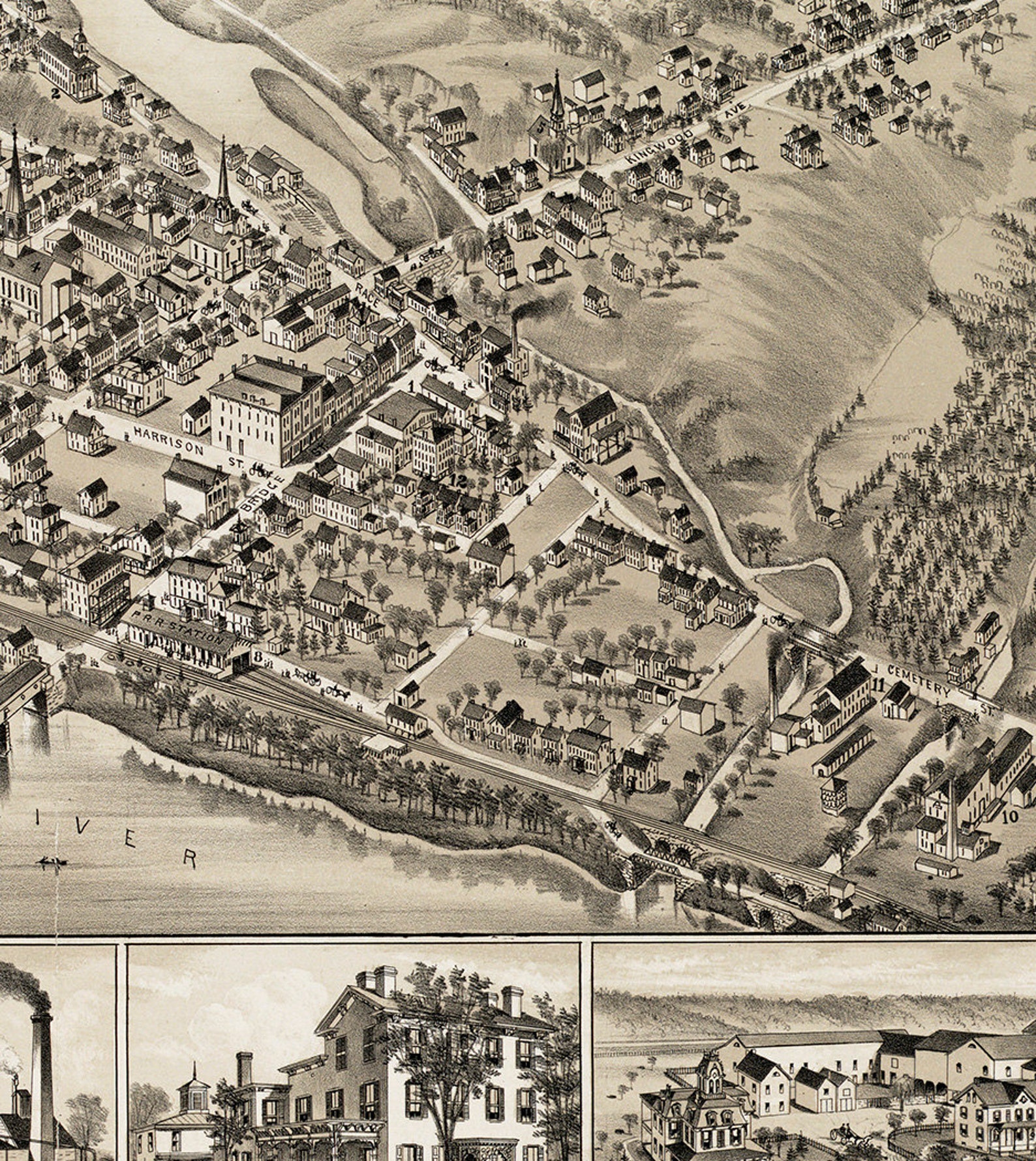 Map of Frenchtown, Hunterdon, New Jersey NJ 1886. Vintage Restoration ...