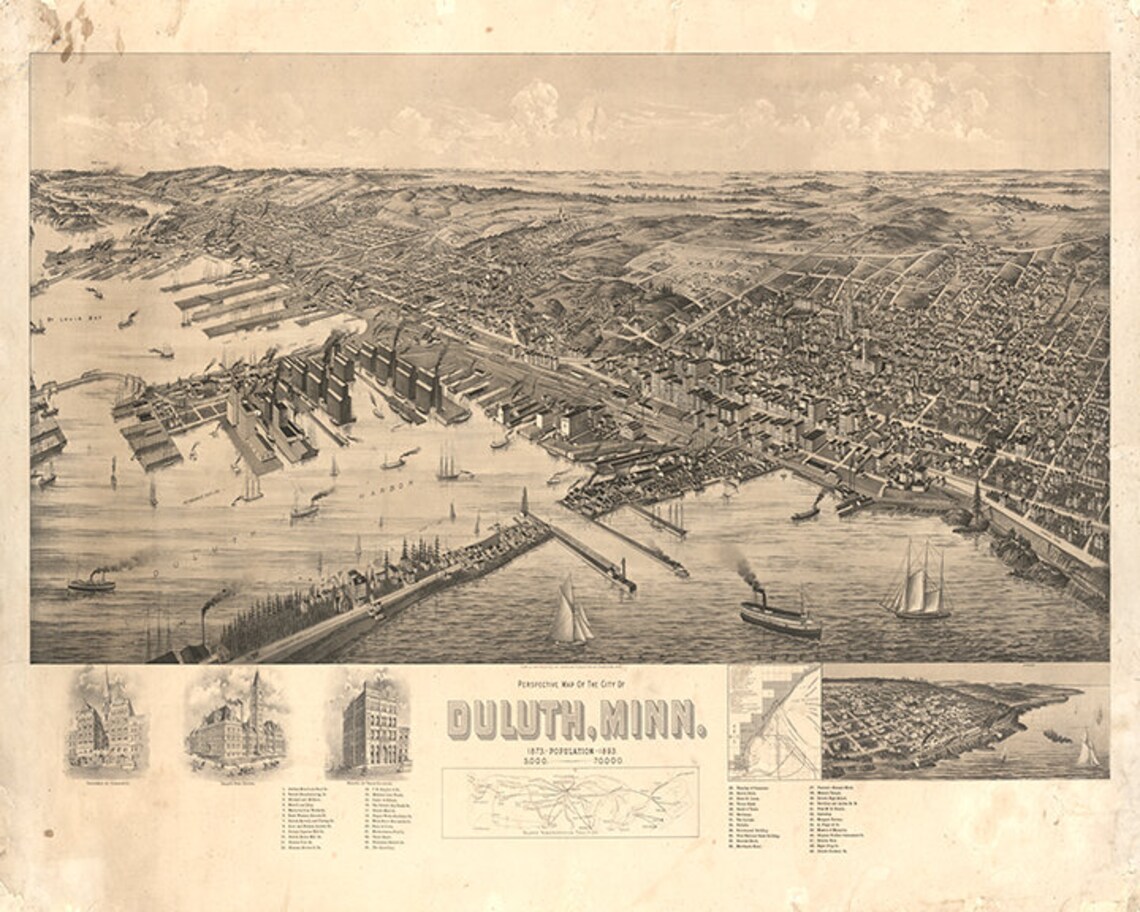 Map of the Duluth, Minnesota, 1893. Vintage Restoration Hardware Home ...