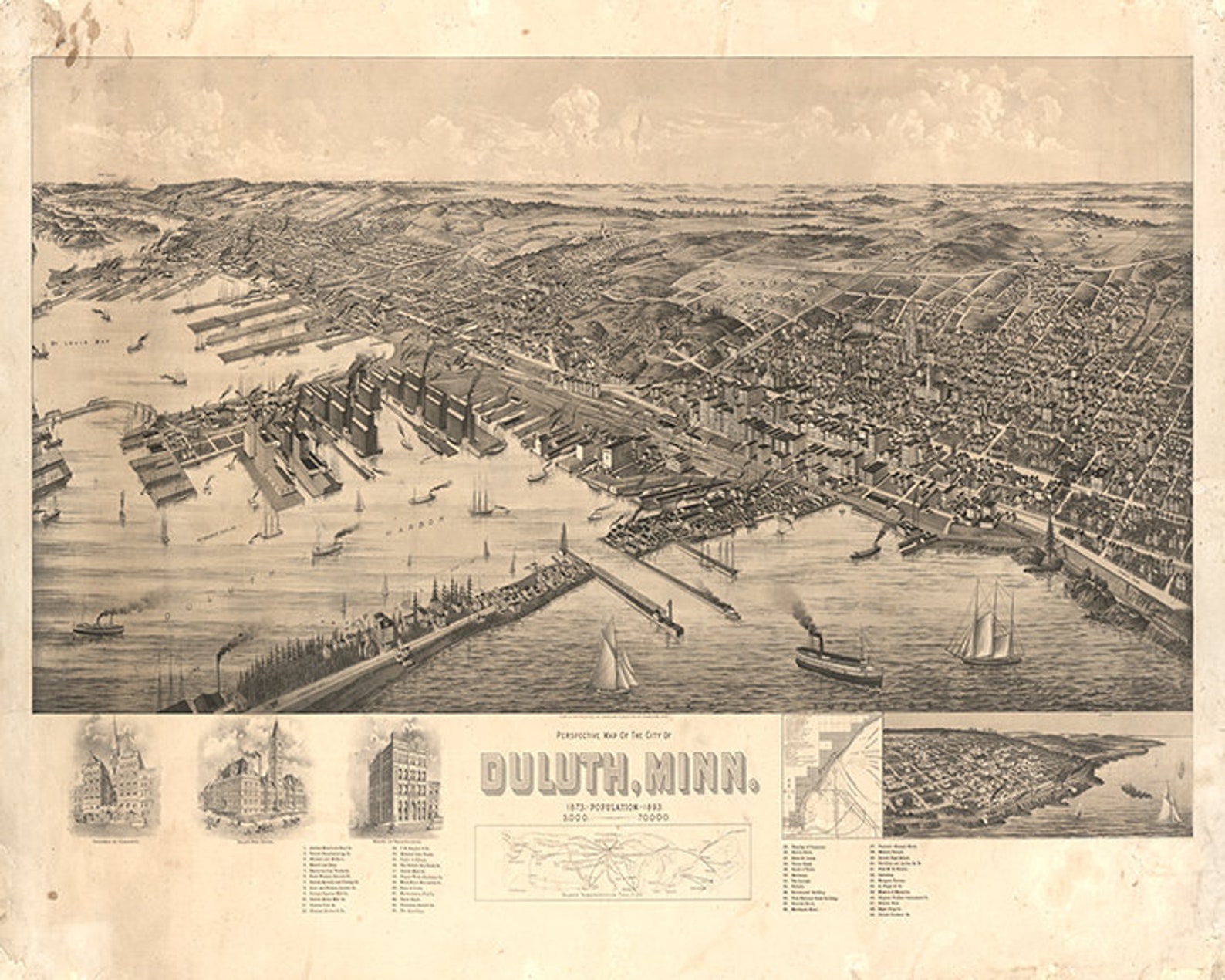 Map of the Duluth, Minnesota, 1893. Vintage Restoration Hardware Home ...