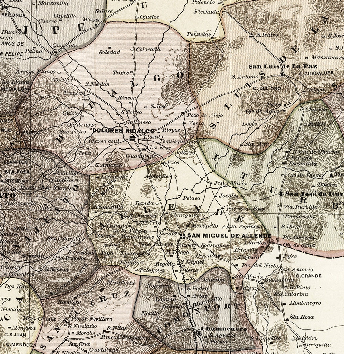 Map of Guanajuato, Mexico, 1886. Vintage Restoration Hardware Home Deco ...