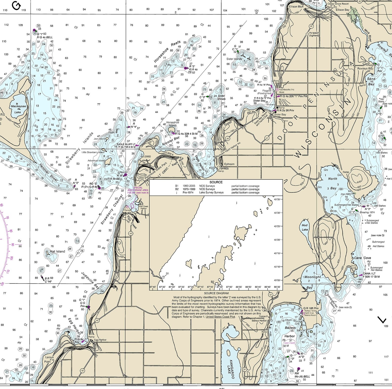 Nautical Chart of Upper Green Bay. Lake Michigan Wisconsin. - Etsy