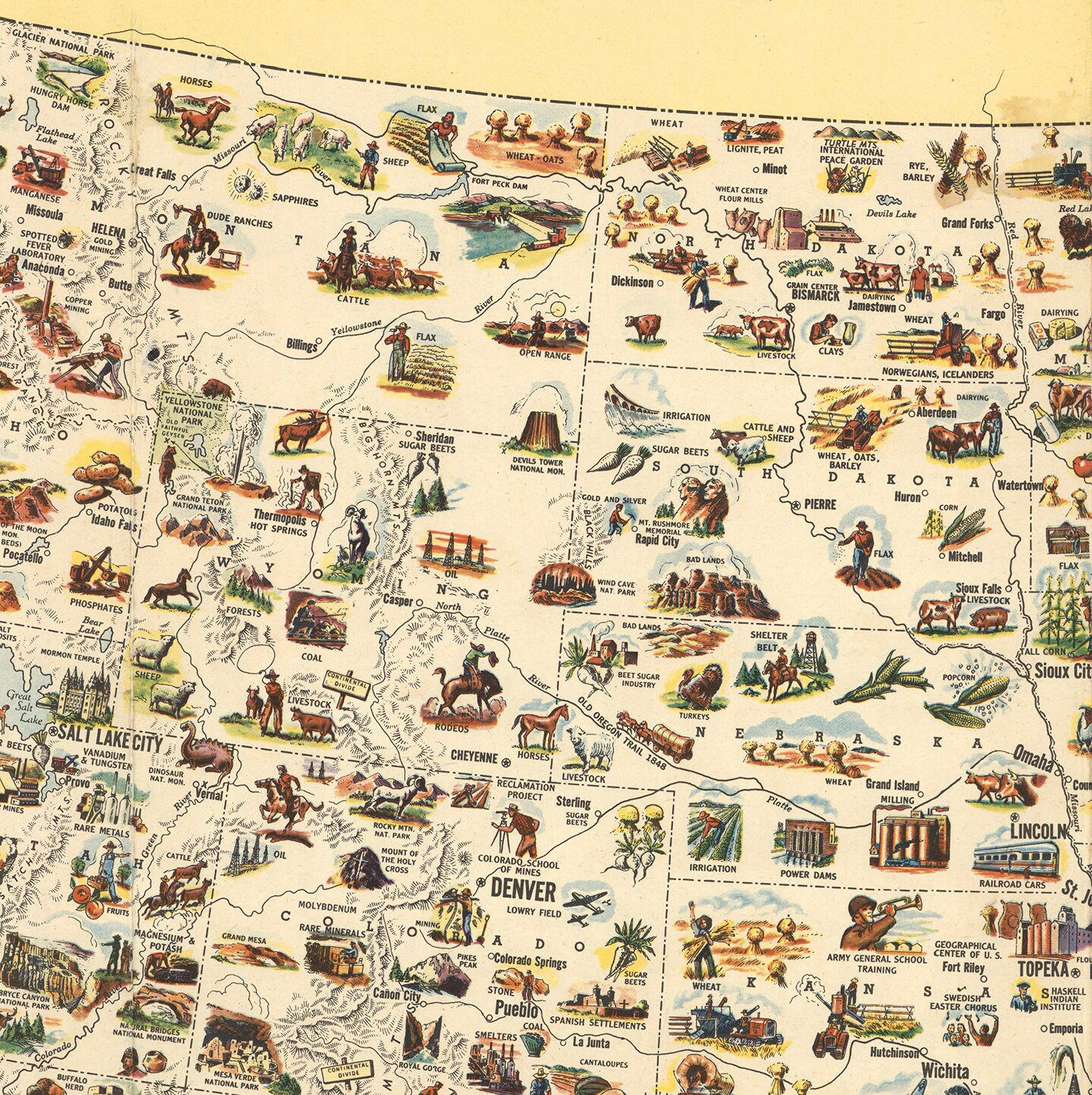 Pictorial Map of United States of America. Vintage Home Décor ...