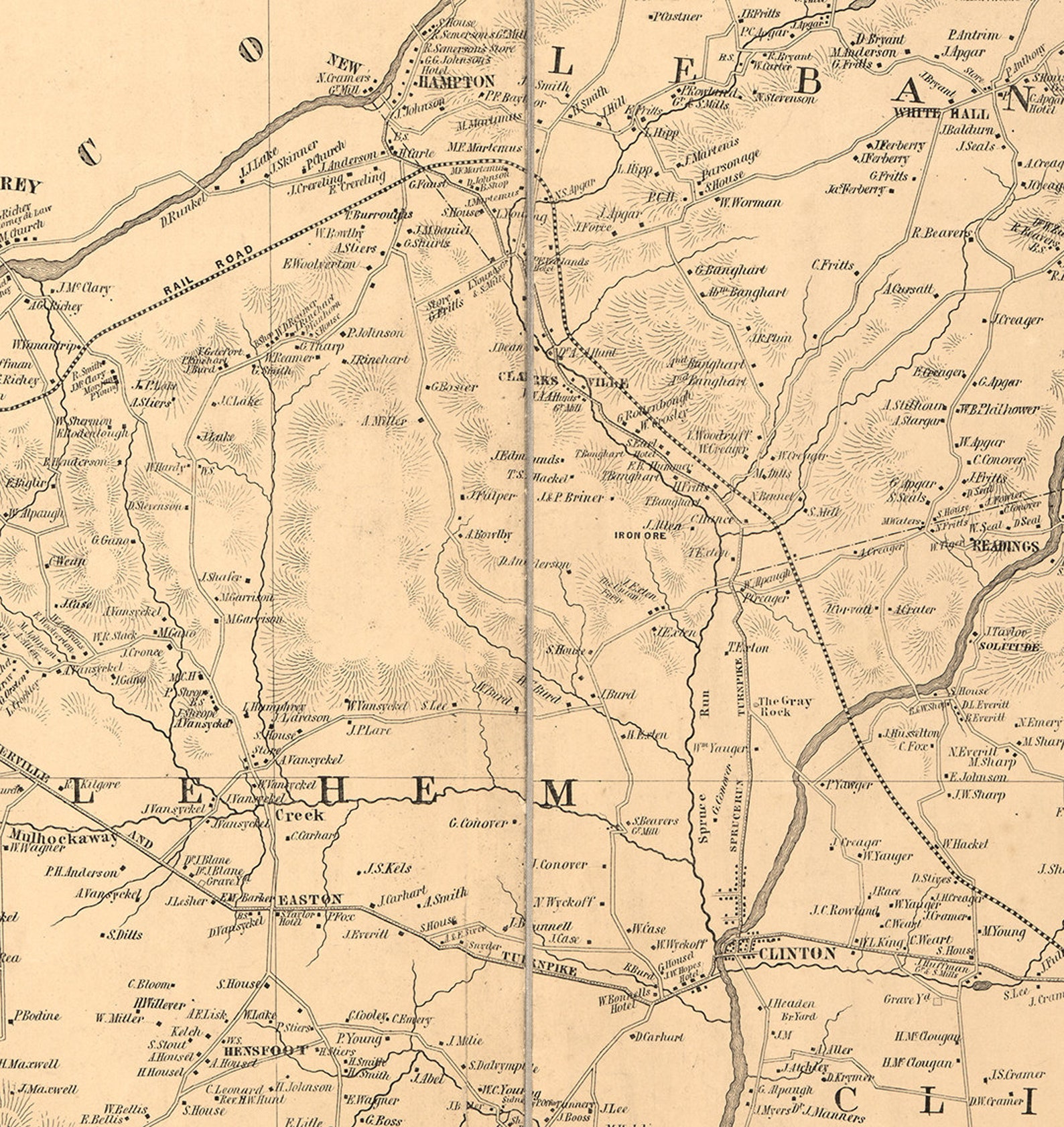 Map of Hunterdon County New Jersey 1851. Vintage Restoration - Etsy