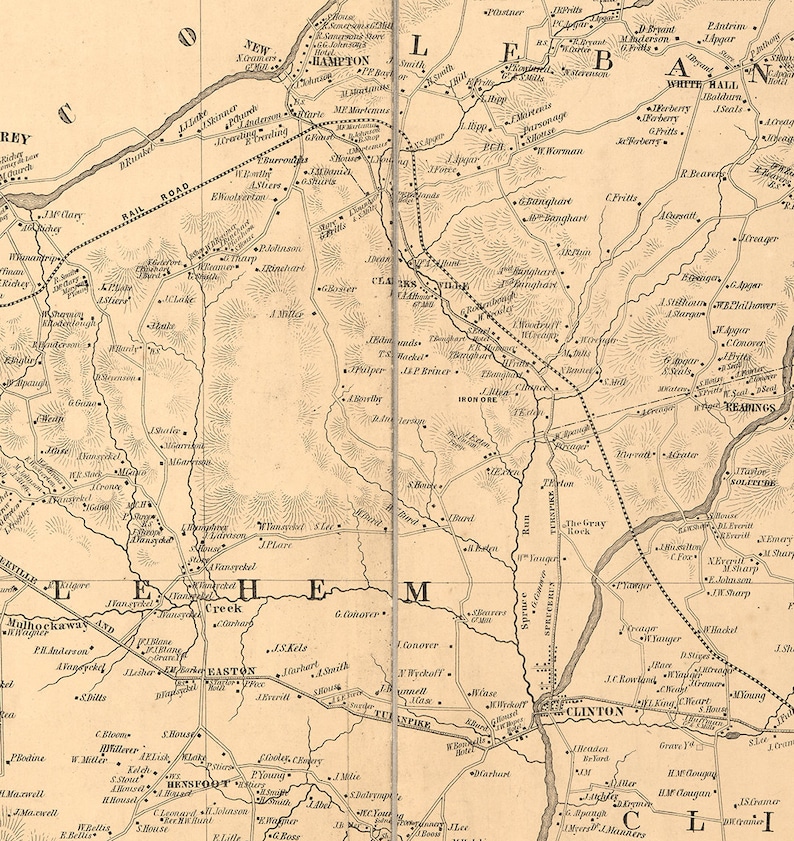 Map of Hunterdon County, New Jersey 1851. Vintage Restoration Hardware ...