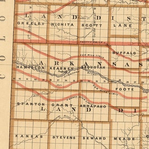 Map of Kansas State. 1876 Vintage Home Deco Style Old Wall Reproduction ...