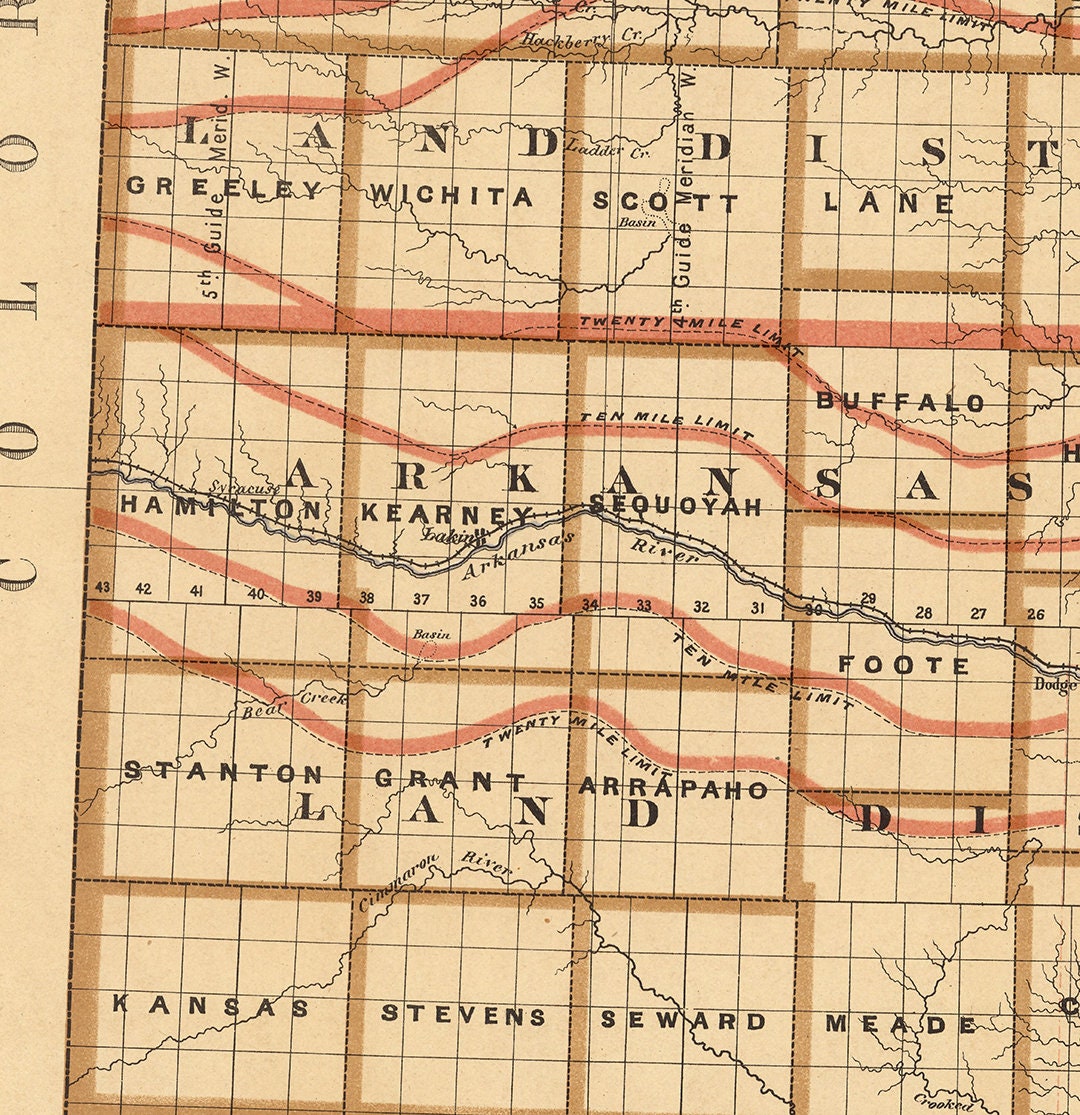 Map of Kansas State. 1876 Vintage Home Deco Style Old Wall | Etsy