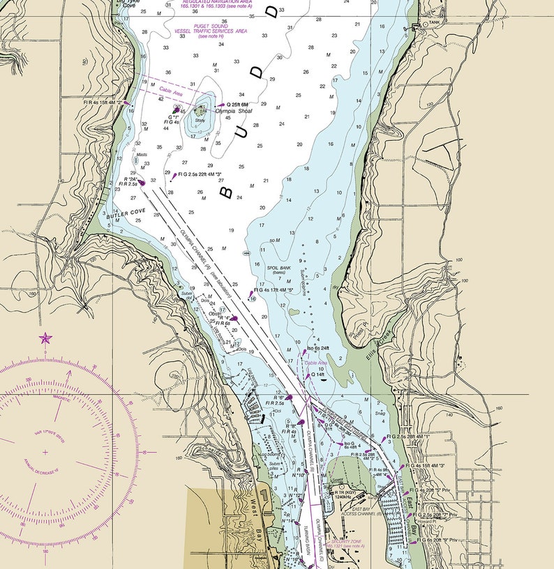 Nautical Charts of Olympia Harbor and Budd Inlet. 18456 | Etsy