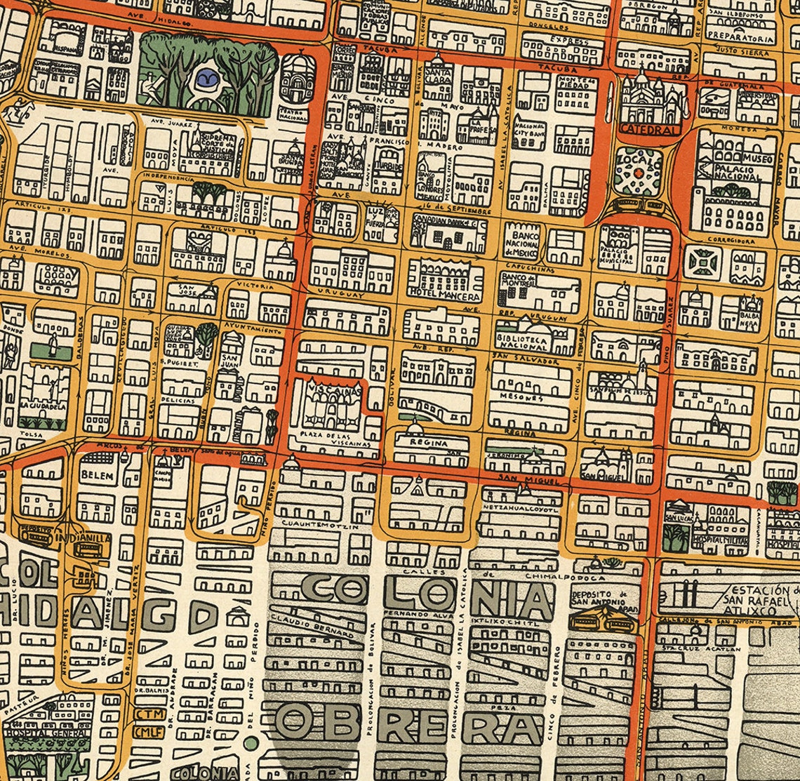 Pictorial Map of Mexico City. Vintage Restoration Hardware - Etsy