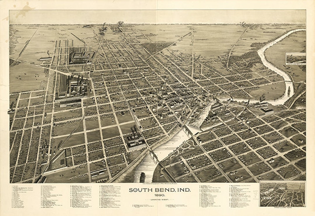 Map of South Bend, St. Joseph Co., Indiana IN. 1890. Vintage ...