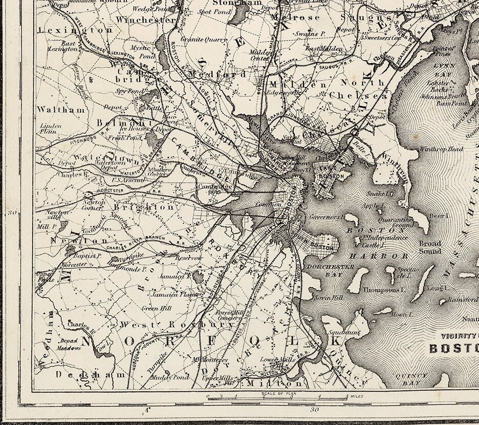 Map of Massachusetts and Rhode Island MA RI 1873 Vintage | Etsy