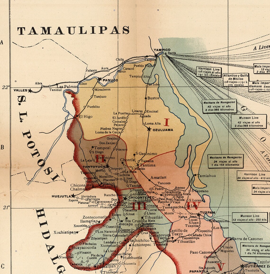 Map of Veracruz, Mexico 1904. Vintage Restoration Hardware Home Deco ...