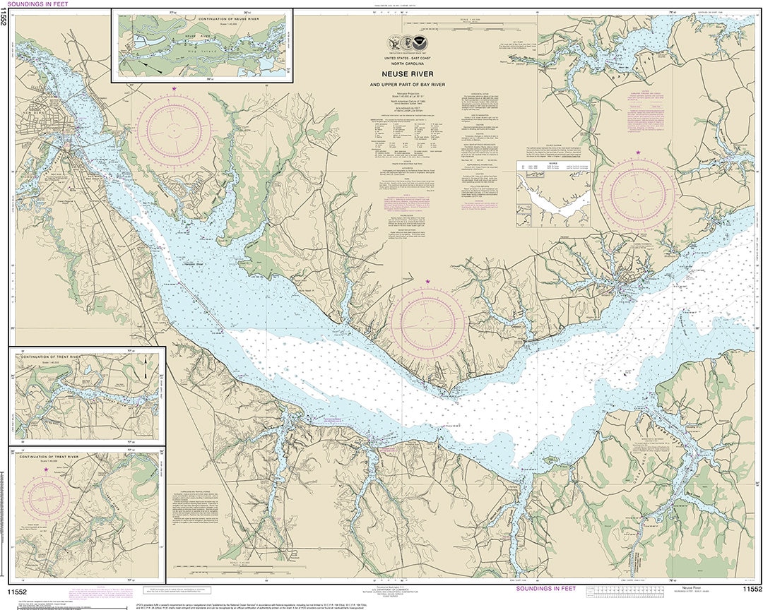 Nautical Charts of Neuse River and Upper Bay River, North Carolina ...