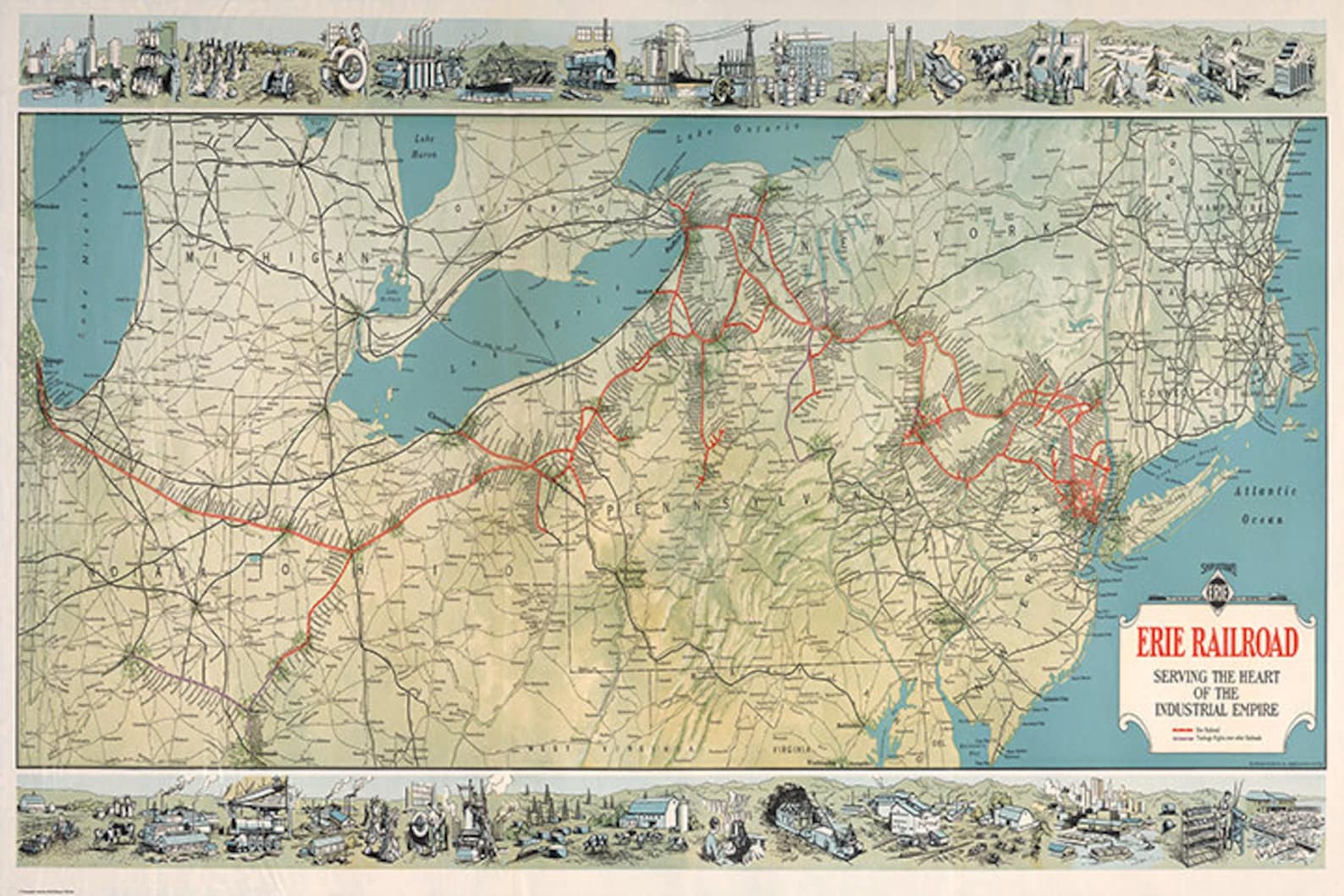 Map of the Erie Railroad Railroad and Its Principal | Etsy