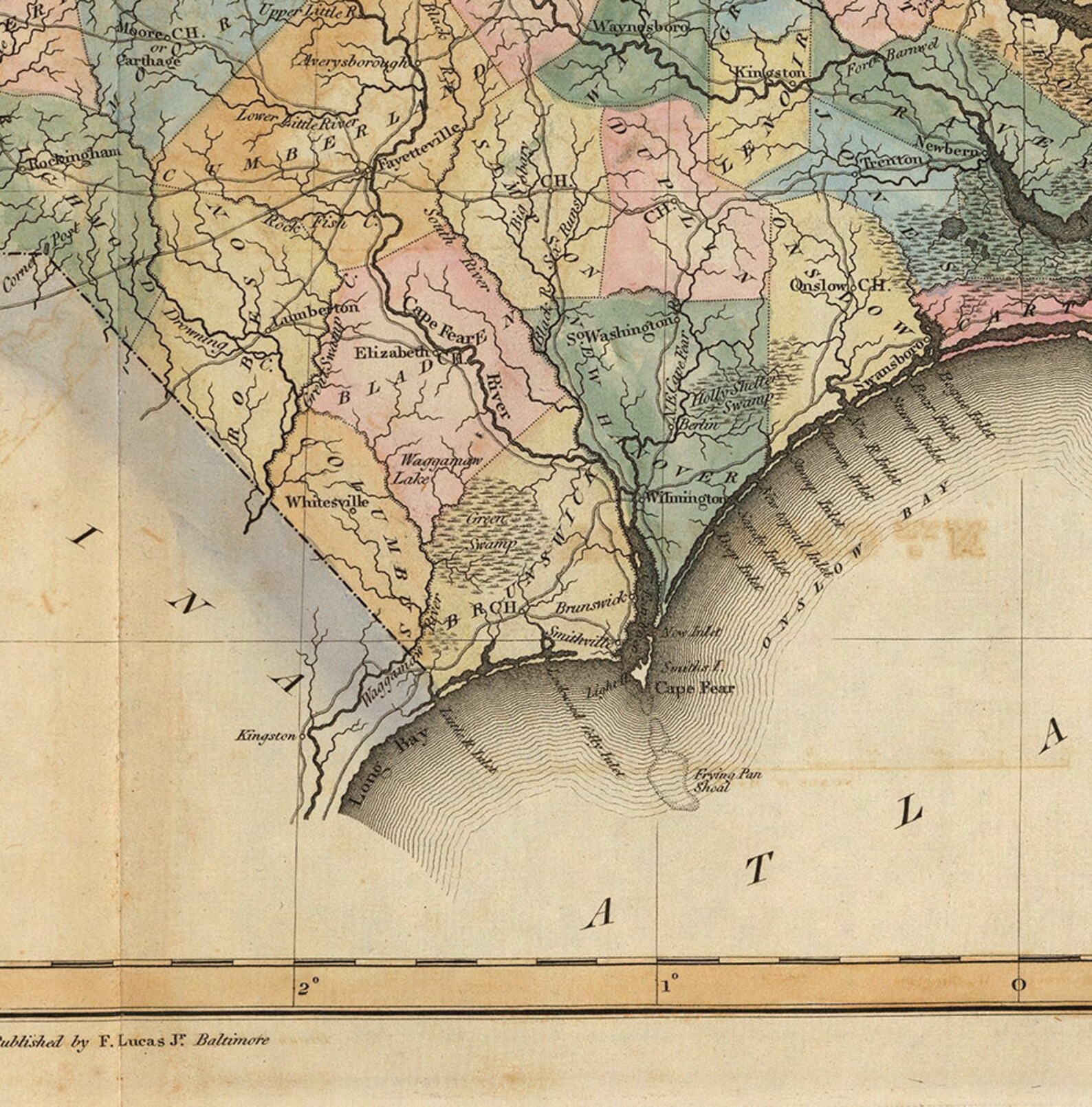 Map of North Carolina NC 1823. Restoration Hardware Home Deco | Etsy