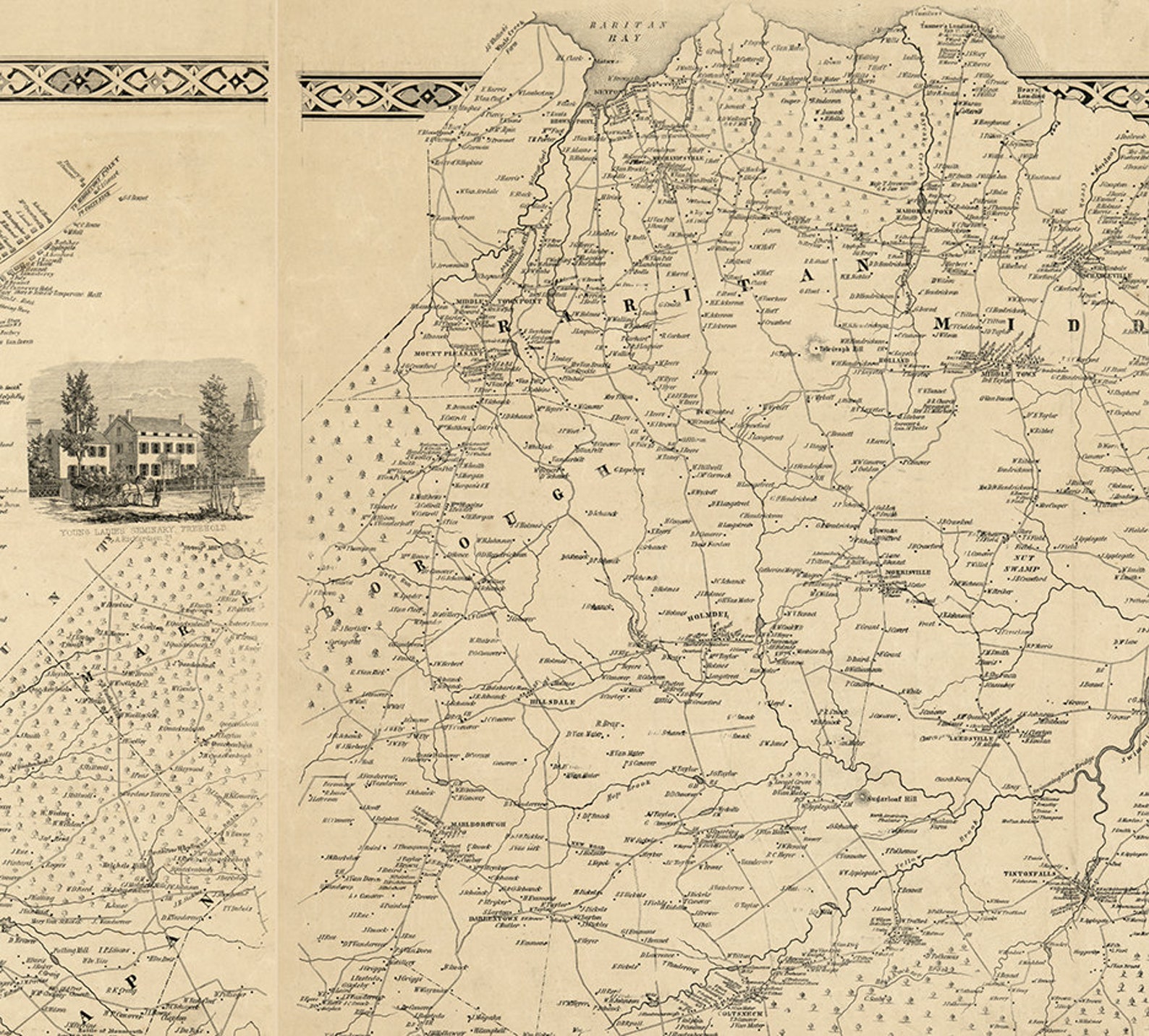 Map of Monmouth County. New Jersey NJ 1851 Vintage - Etsy