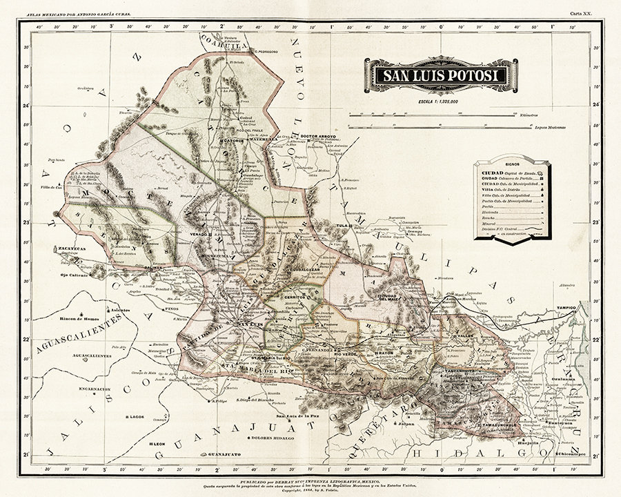 Mapa de San Luis Potosí México 1886. Vintage casa Deco Estilo | Etsy México