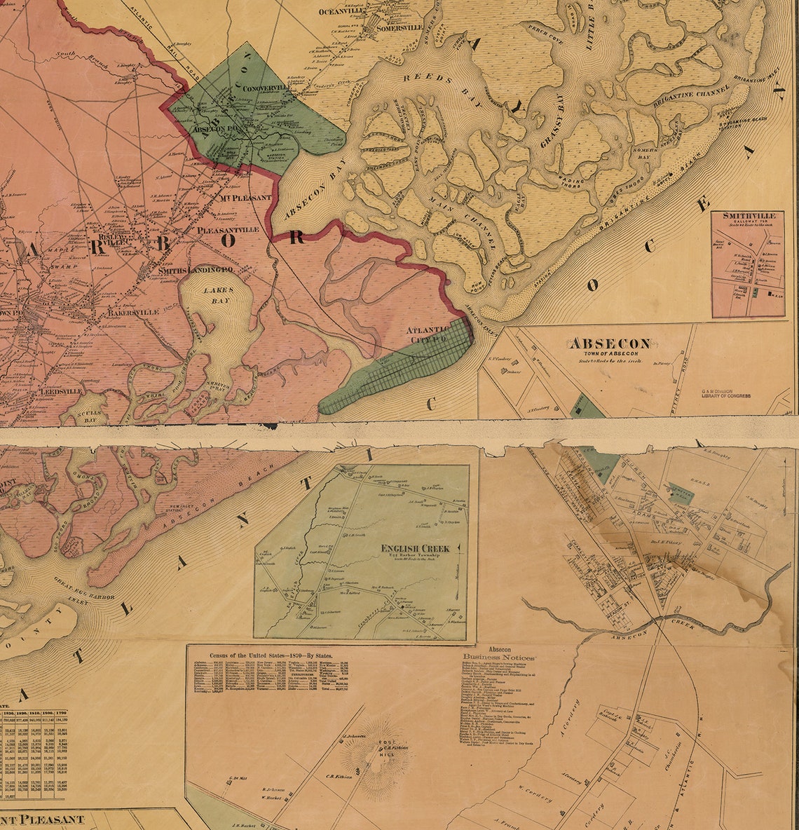 Map of Atlantic County New Jersey. 1872. Vintage Home Deco - Etsy