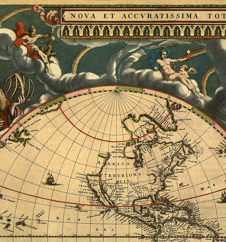 World map of 1684 by J. Blaeu. Restoration Hardware Home | Etsy