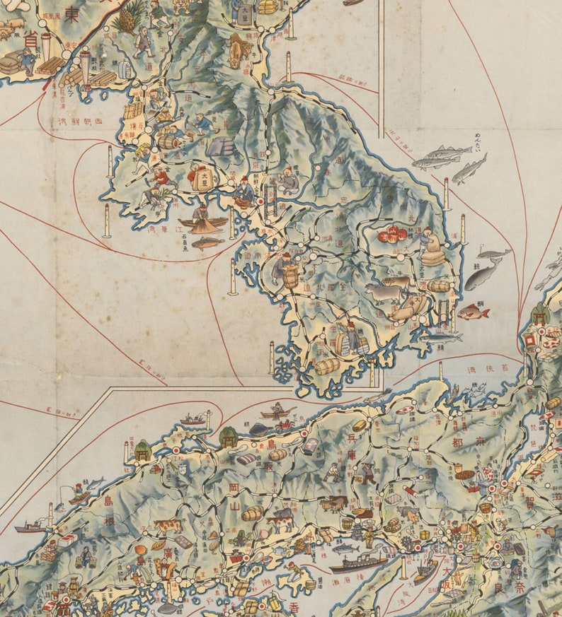Map of Japan With Agriculture Fact From 1930s. Restoration - Etsy