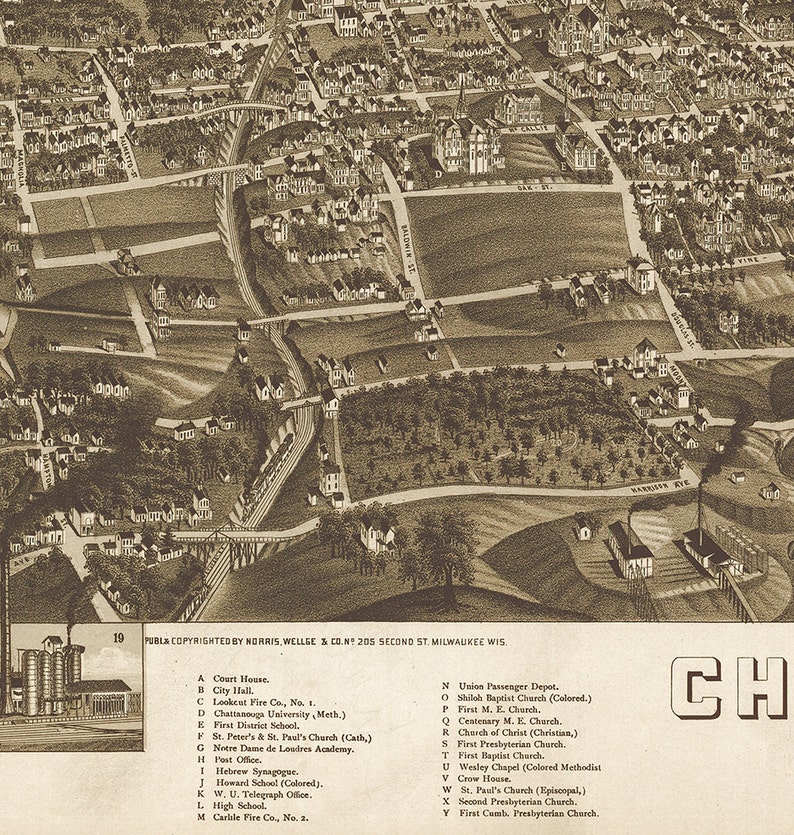 Map of Chattanooga, Hamilton County, Tennessee 1886. Restoration ...