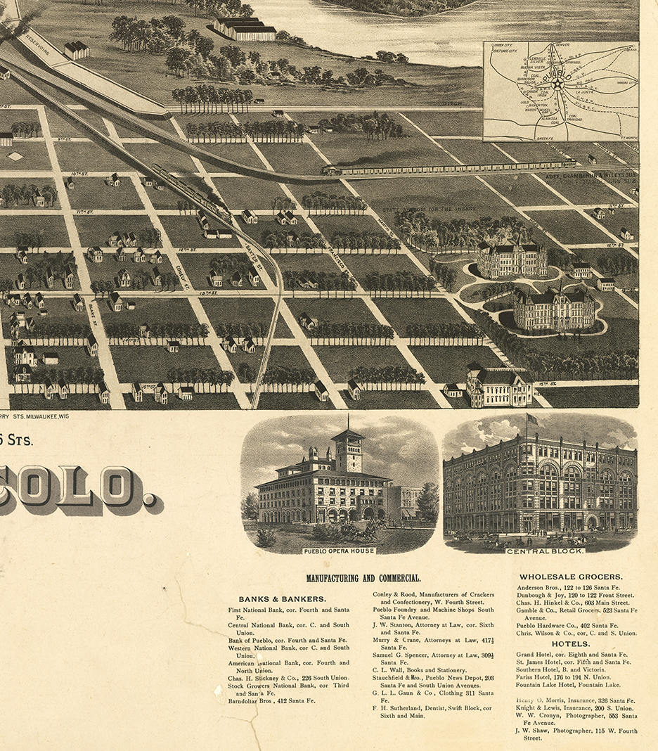 Map of the Pueblo Pueblo Co. Colorado 1890. Vintage | Etsy