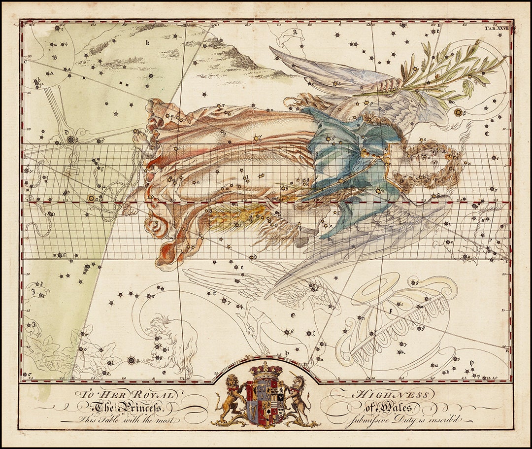 Chart of Virgo. Zodiac Star Constellation Sign. Home Deco Style Old ...