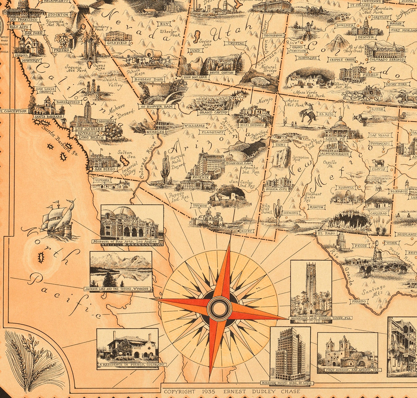 Pictorial Map of United States of America. Vintage Home Décor - Etsy