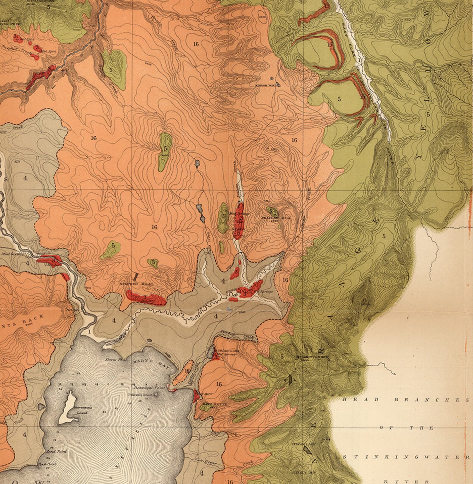 Geological Map of the Yellowstone National Park, 1878. Vintage ...