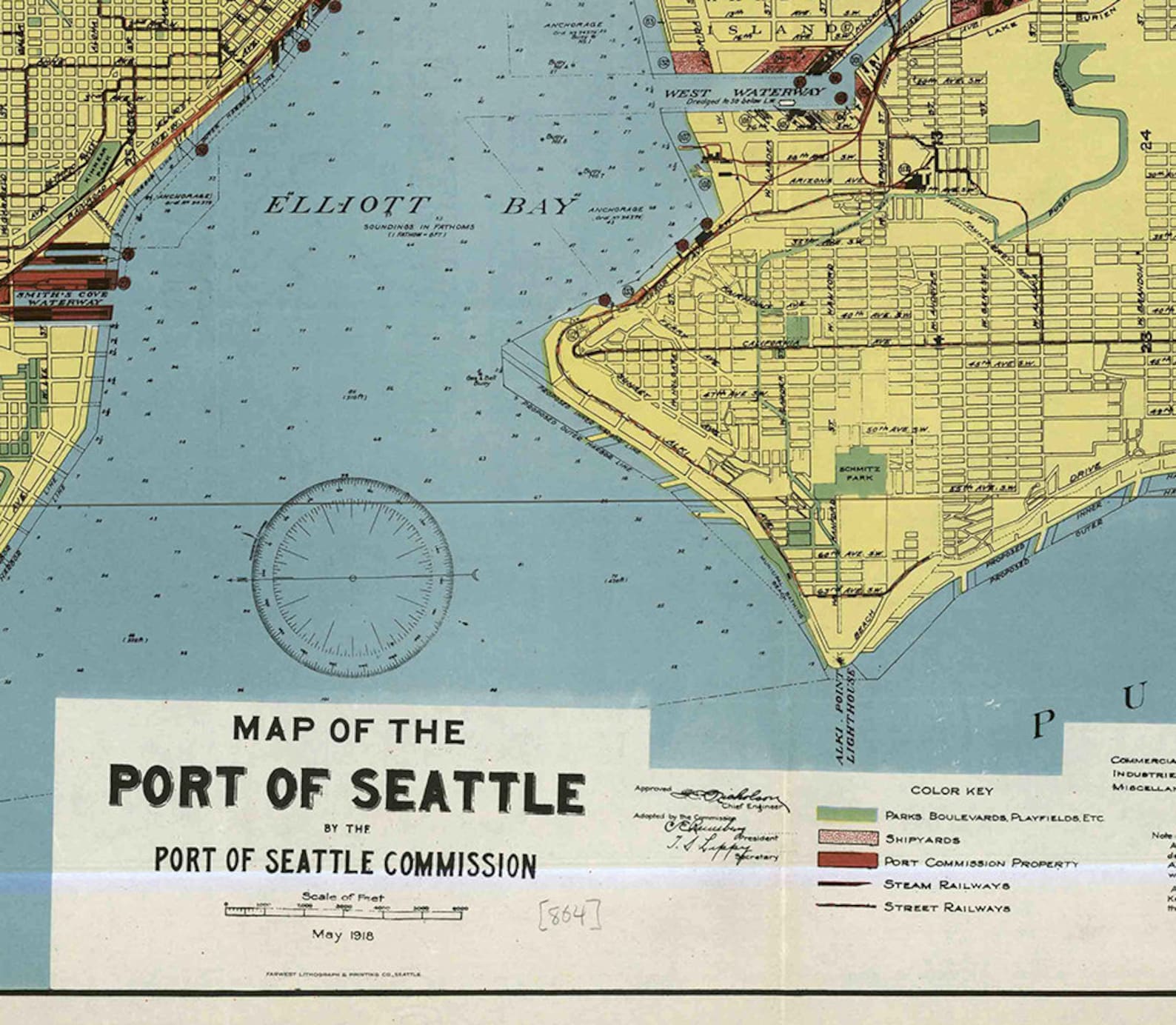 Map of Port of Seattle King County Washington WA. 1918. | Etsy
