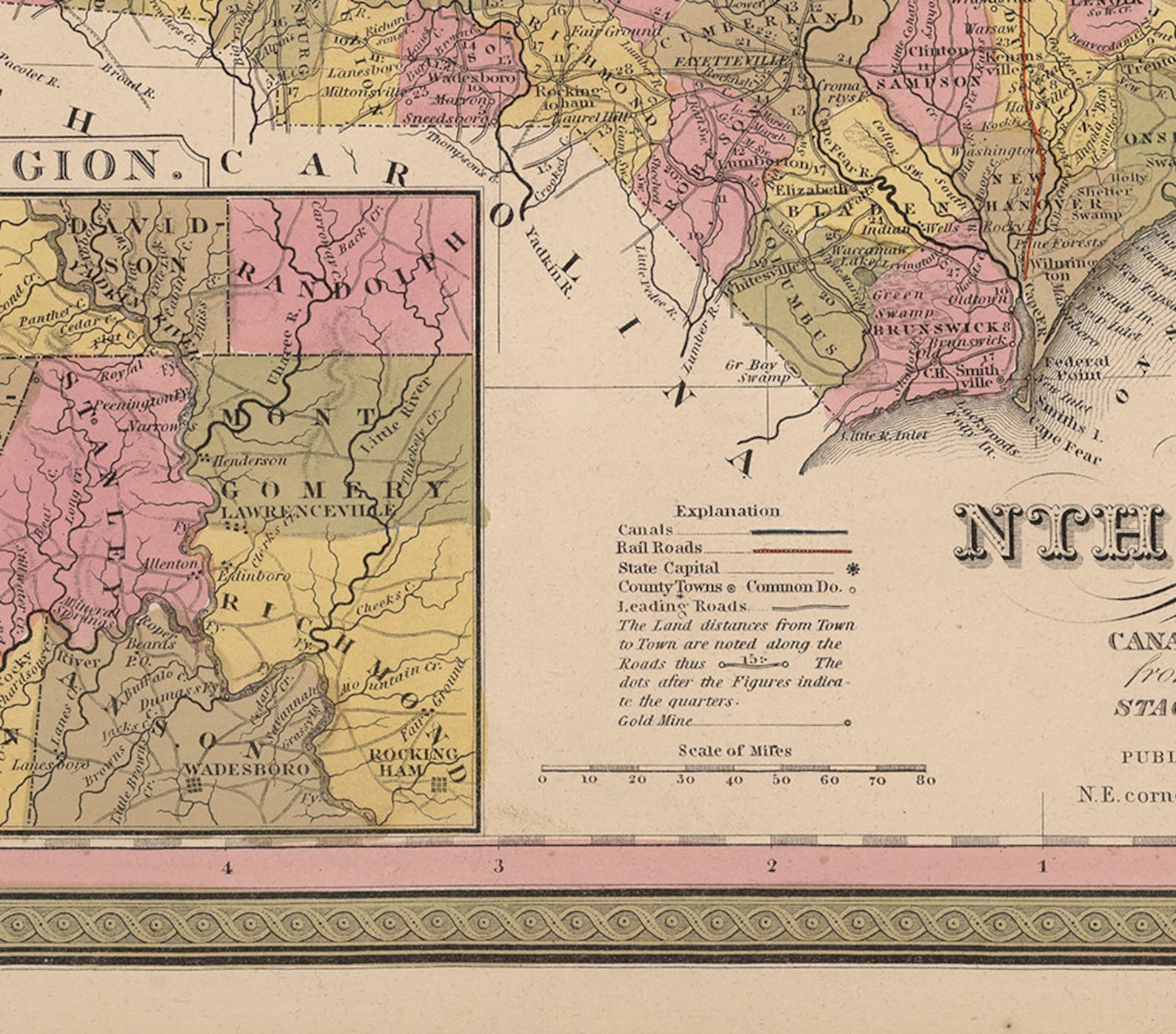 Map of North Carolina NC 1853. Shows Canals Roads & | Etsy