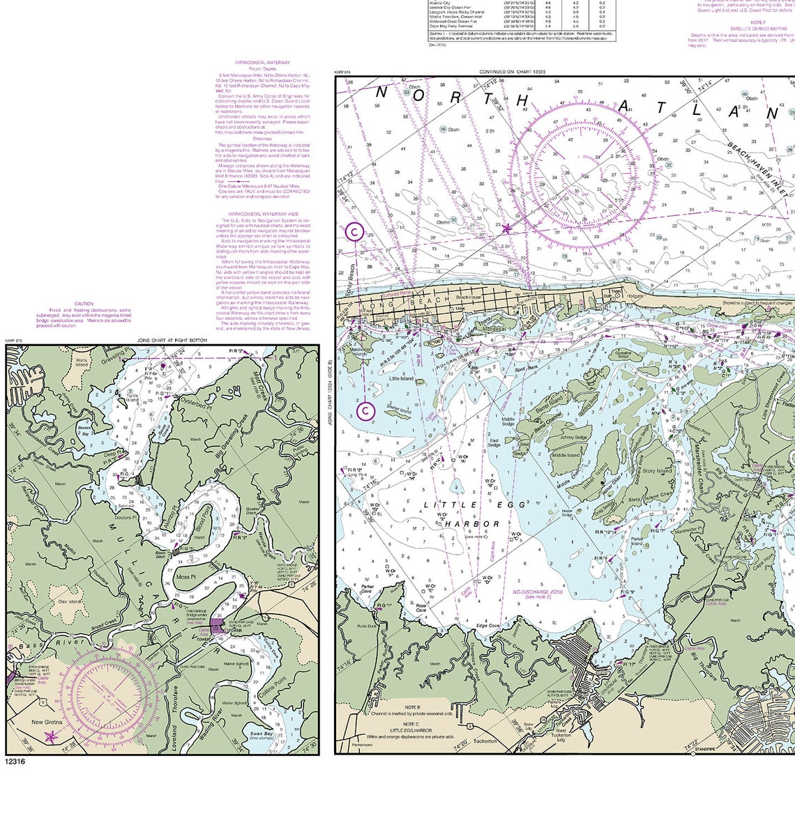 Nautical Charts of Little Egg Harbor to Cape May 12316. Great - Etsy