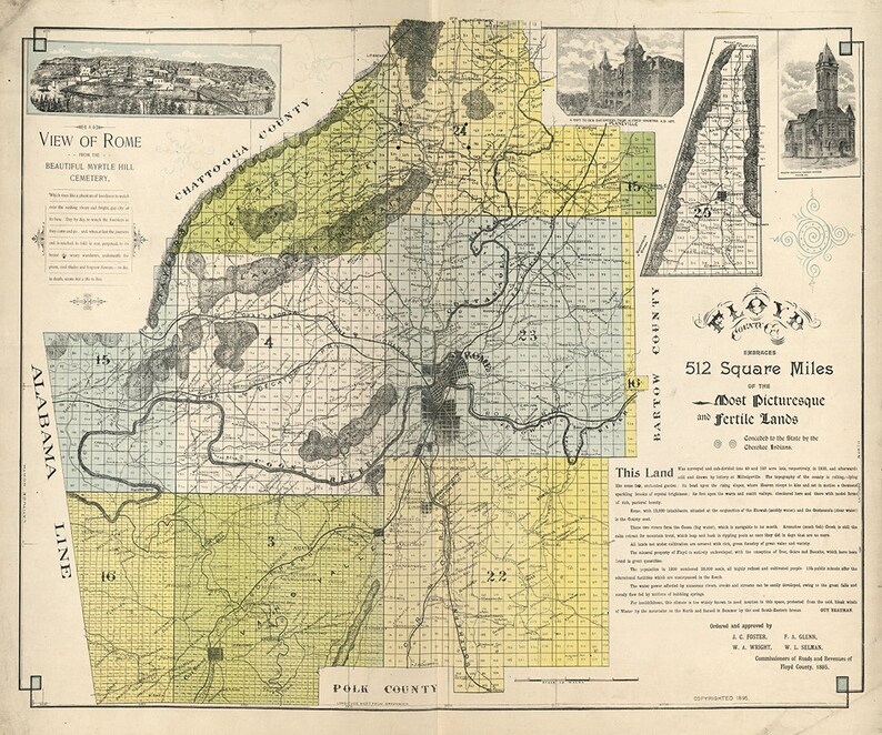 Map of Floyd County Georgia. 1895. Vintage Restoration - Etsy