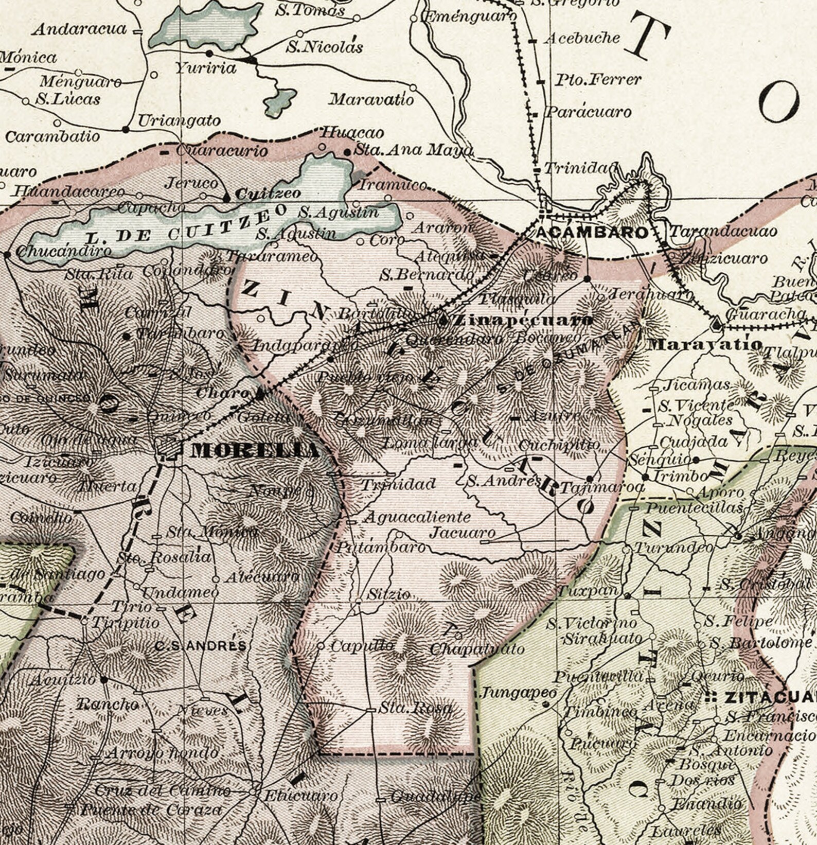 Map of Michoacan, Mexico, 1886. Vintage Home Deco Style Old Wall ...