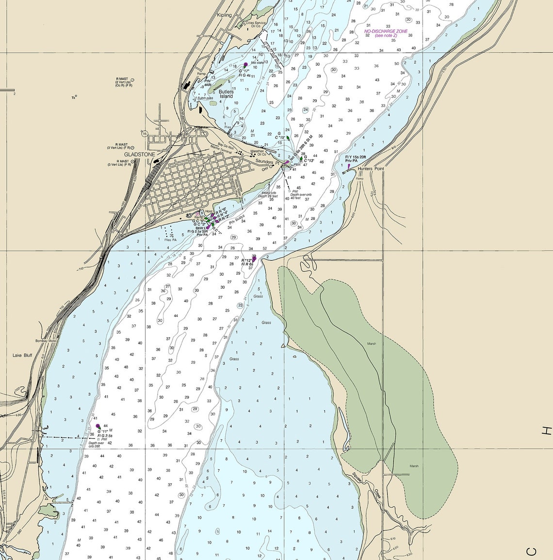 Little Bay De Noc Lake Michigan Nautical Chart 14915 – Vintage NOAA ...