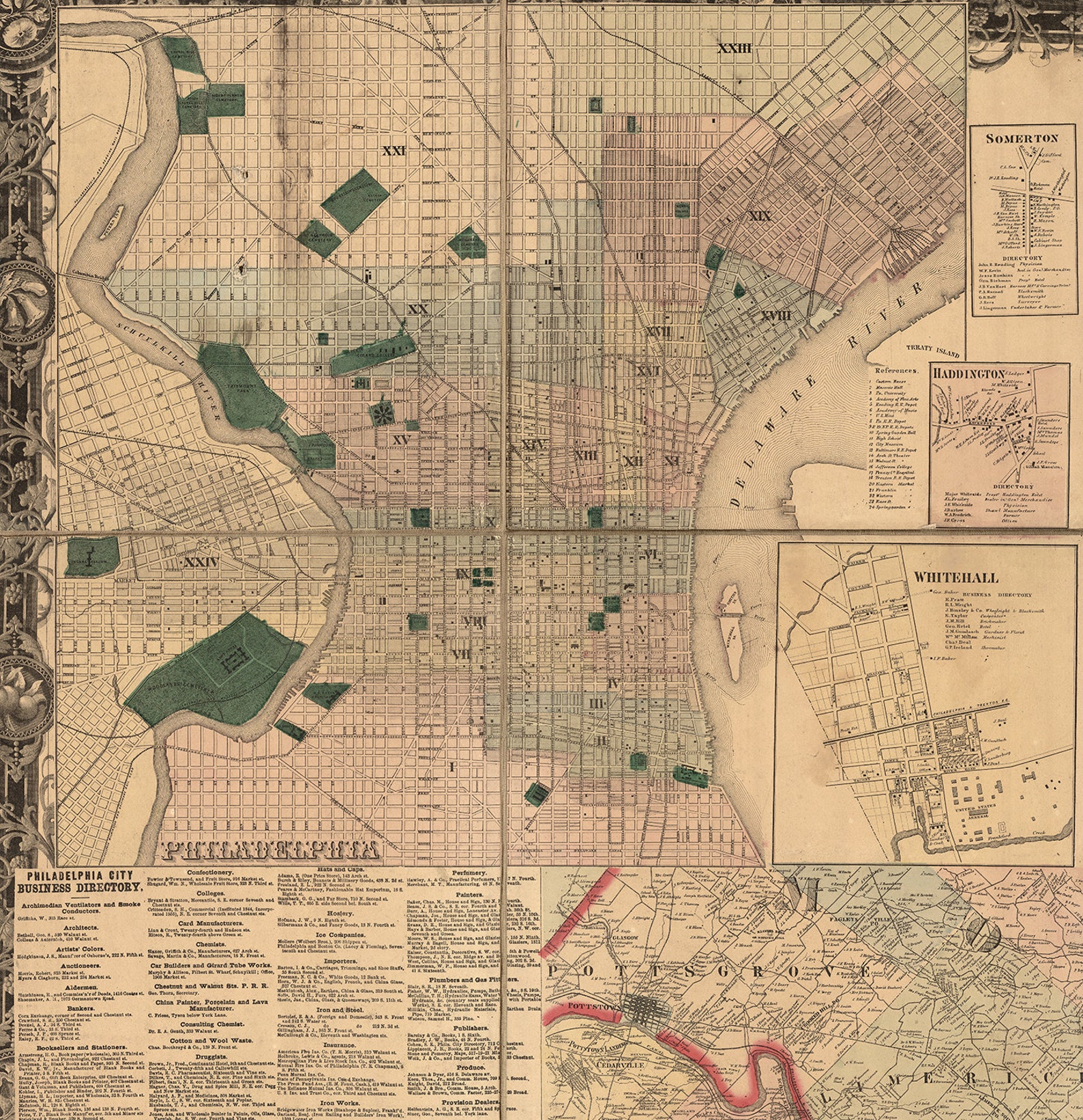 Map of Philadelphia Pennsylvania PA 1860. Vintage Home Deco - Etsy