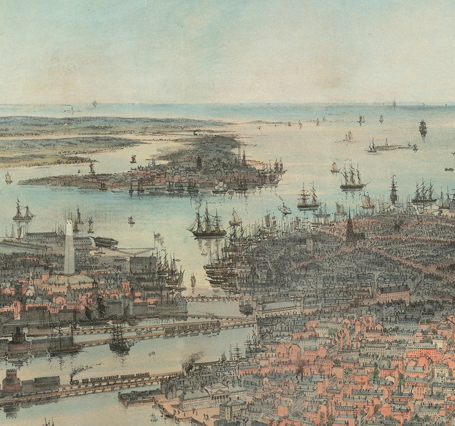 Boston, Massachusetts (MA.) 1850. John Bachmann. Vintage Restoration ...