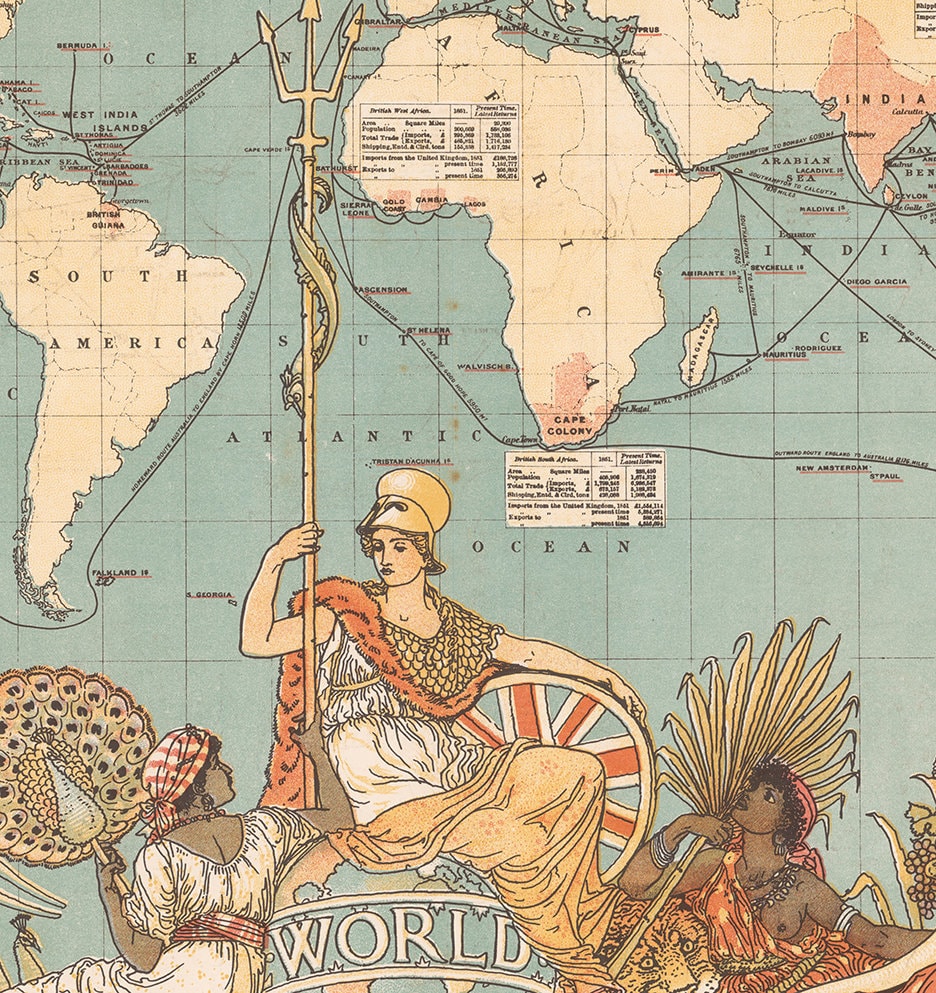 World Map Showing the Extent of the British Empire in 1886. Vintage ...