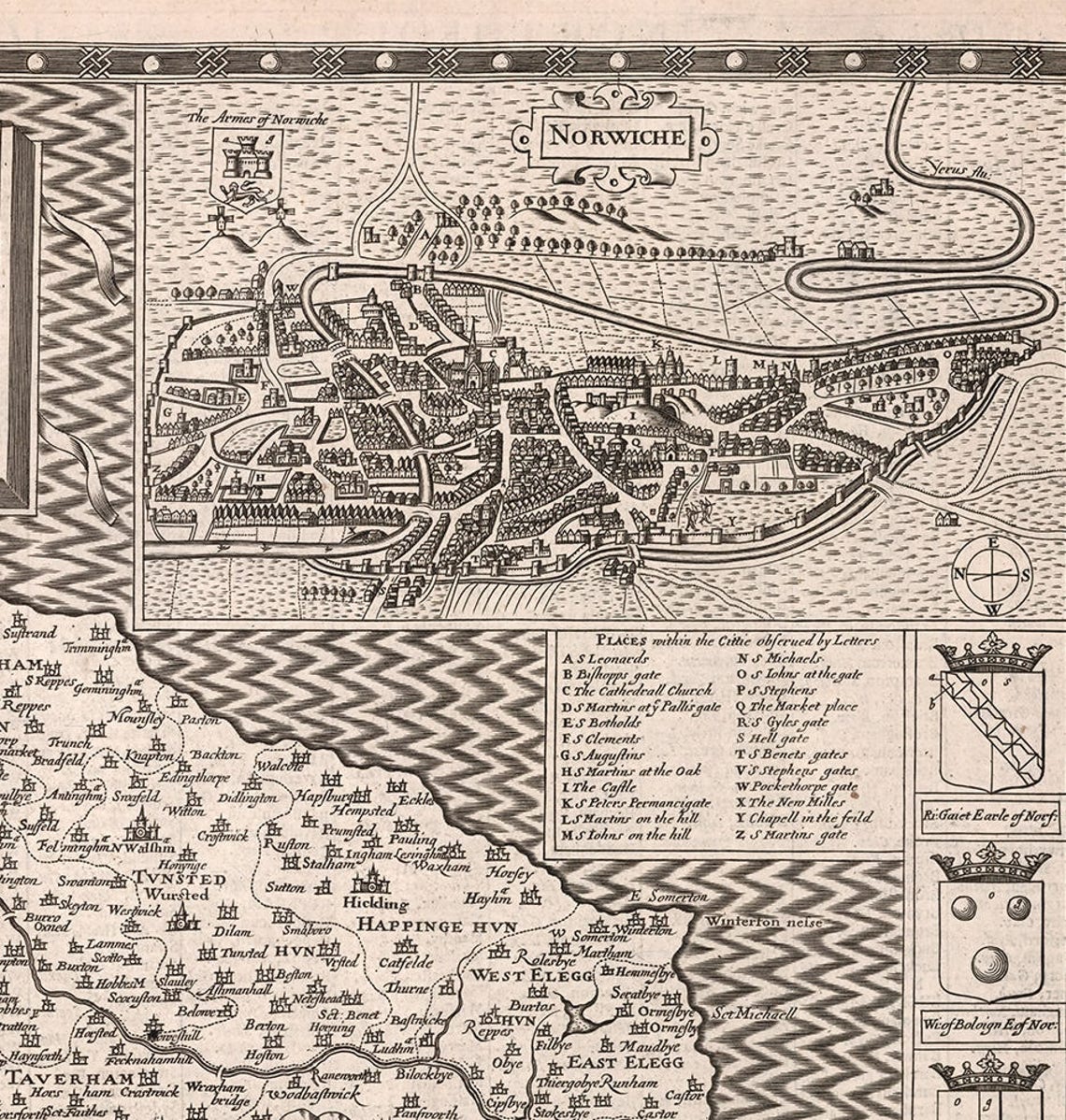 Map of Norfolk England 1675. Restoration Hardware Home Deco | Etsy