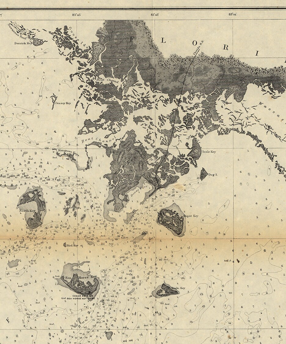 Nautical Charts of Cedar Keys, Florida, Florida, FL 1861. USCS ...