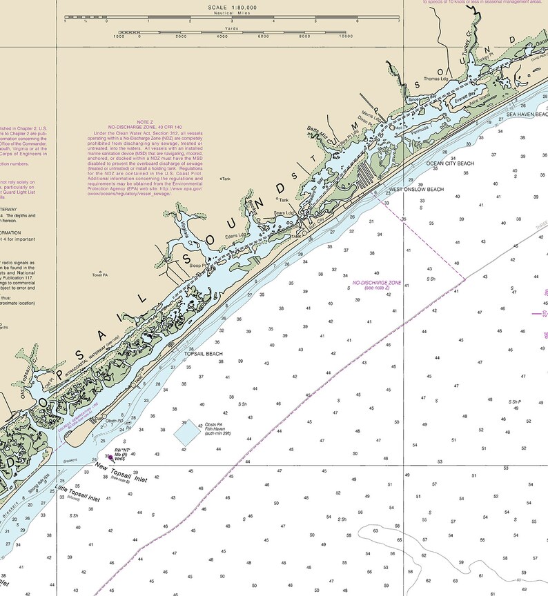 Nautical Charts of New River Inlet to Cape Fear River North - Etsy