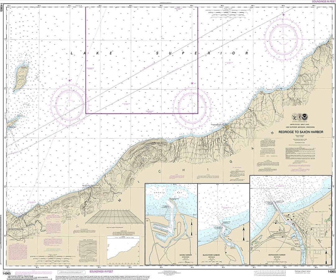 NOAA Nautical Charts of Redridge to Saxon Harbor, Lake Superior ...