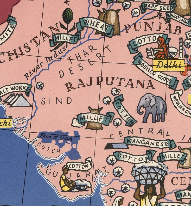Map of India. Vintage Home Deco Style Old Wall Reproduction | Etsy