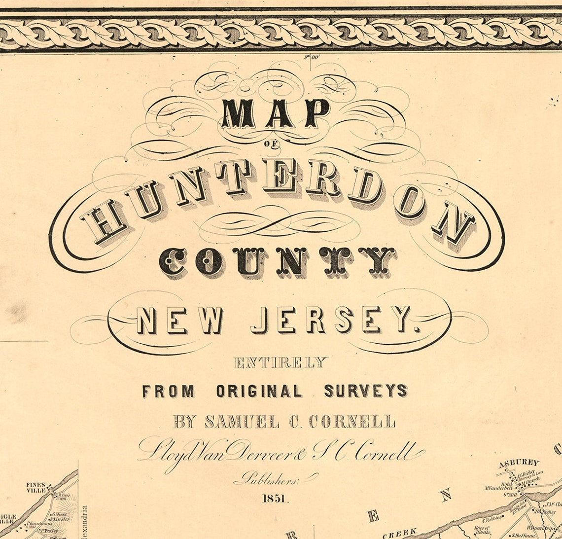 Map of Hunterdon County New Jersey 1851. Vintage Restoration - Etsy