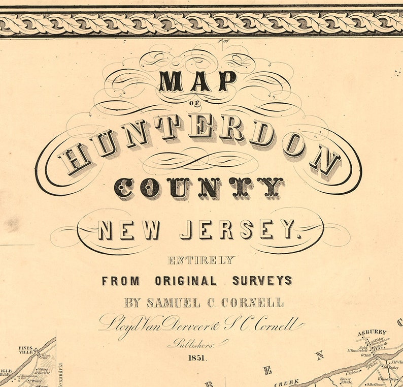 Map of Hunterdon County New Jersey 1851. Vintage Restoration - Etsy