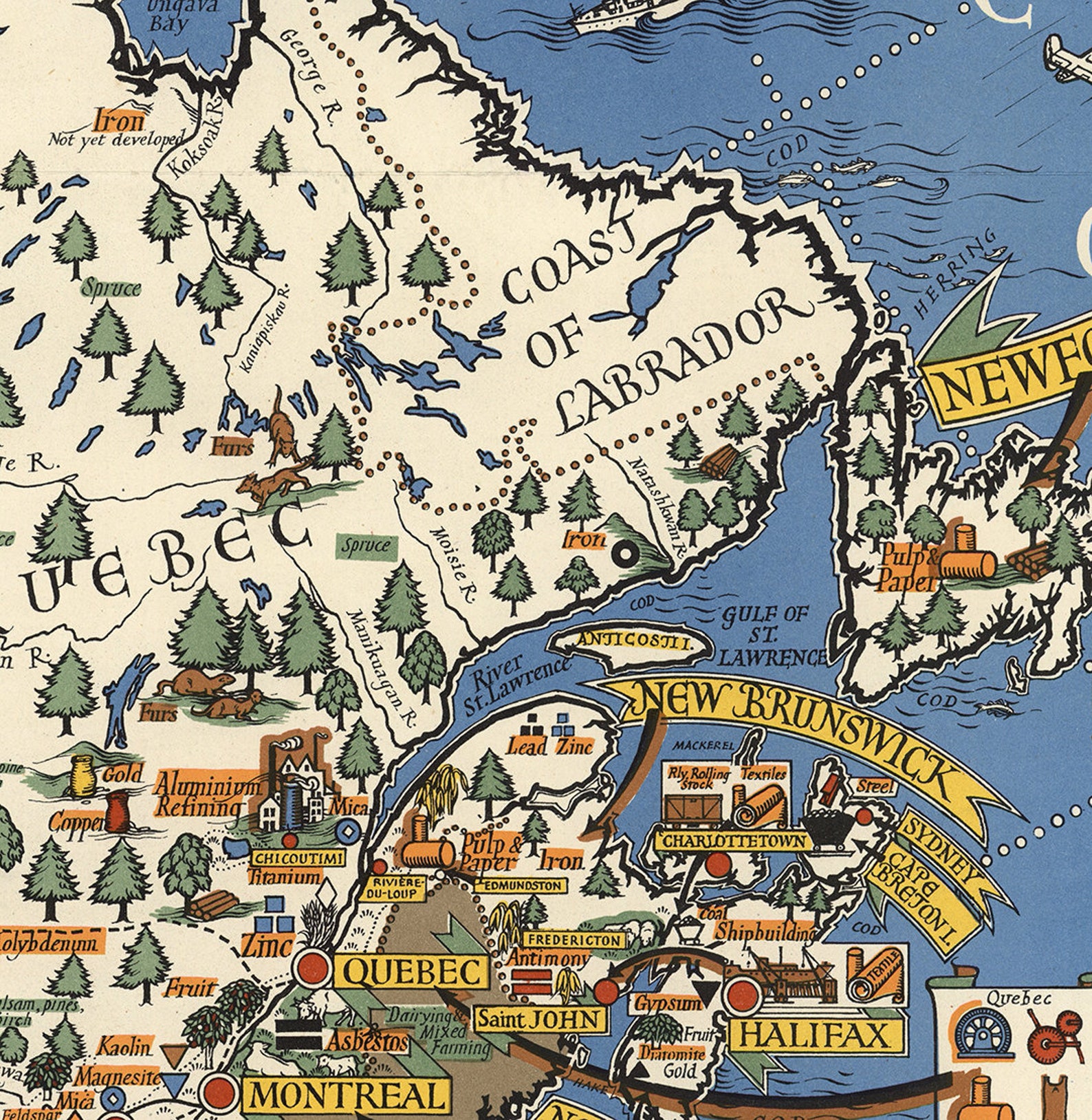 Map of Canada and Newfoundland : Their natural and industrial | Etsy