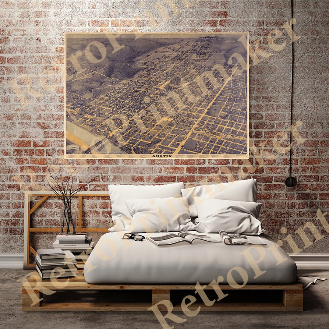 Map of Austin, Texas ... 1887. Vintage Restoration Hardware Home Deco ...